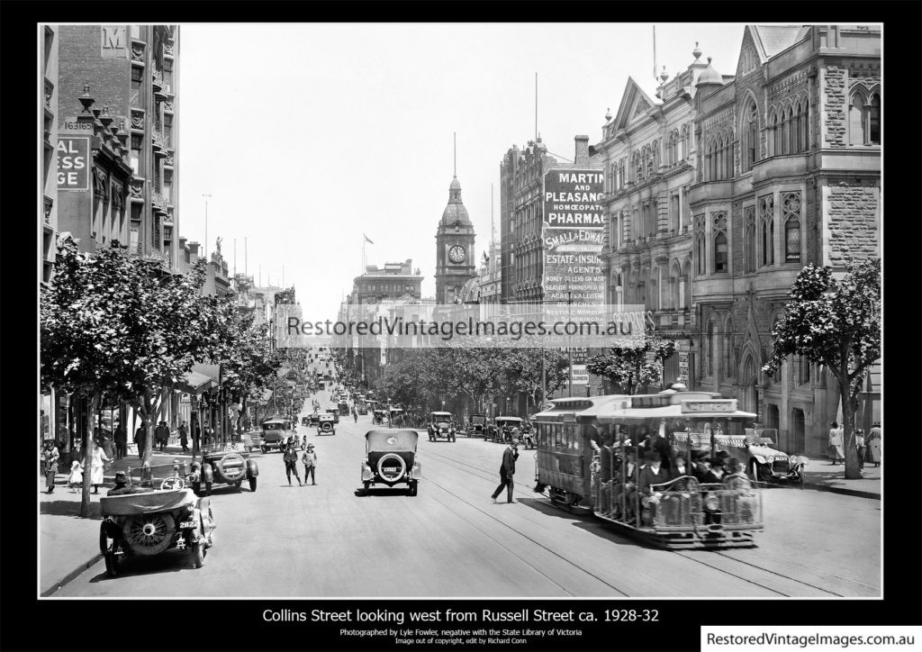 Collins Street looking west from Russell Street ca. 1928-32 - Restored ...