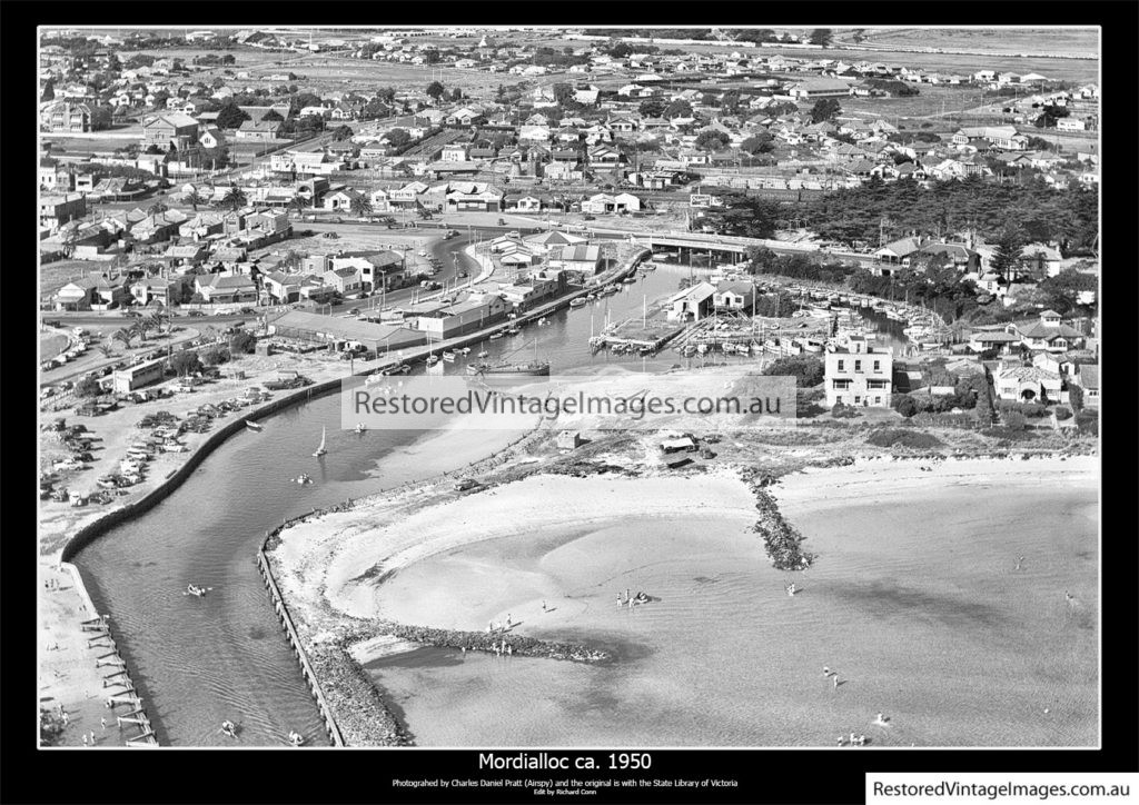 Mordialloc Aerial View ca. 1950 - Restored Vintage Images