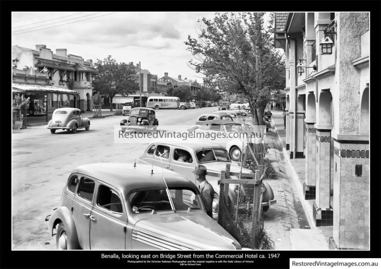 Benalla Bridge Street looking east 1947 - Restored Vintage Images