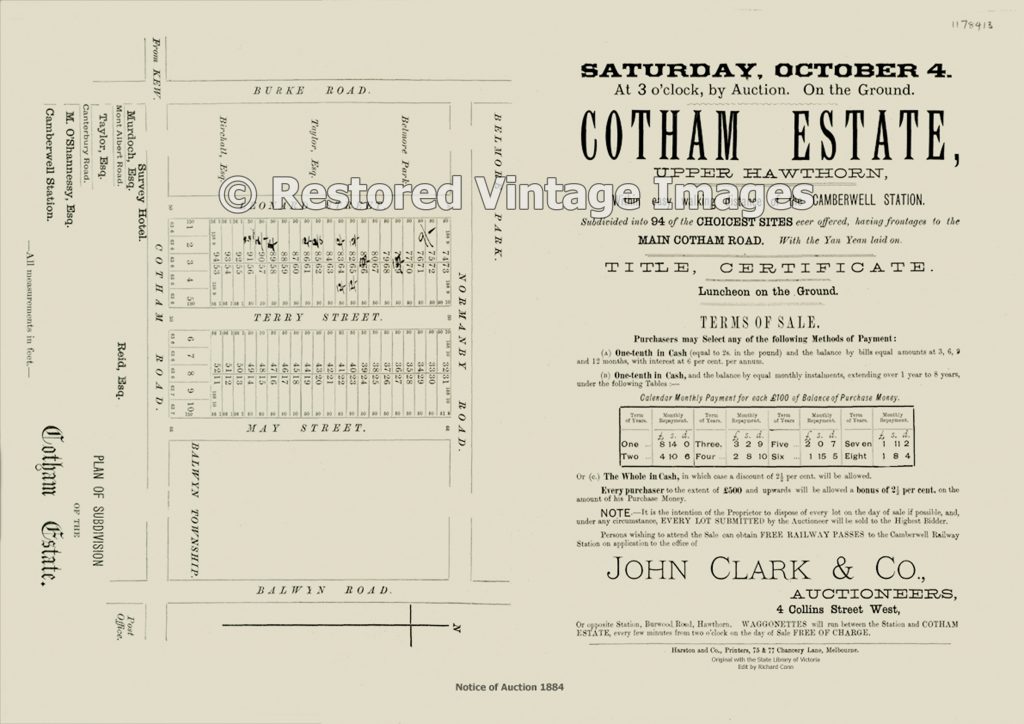 Cotham Estate Upper Hawthorn 4th October 1884 - Deepdene - Restored ...