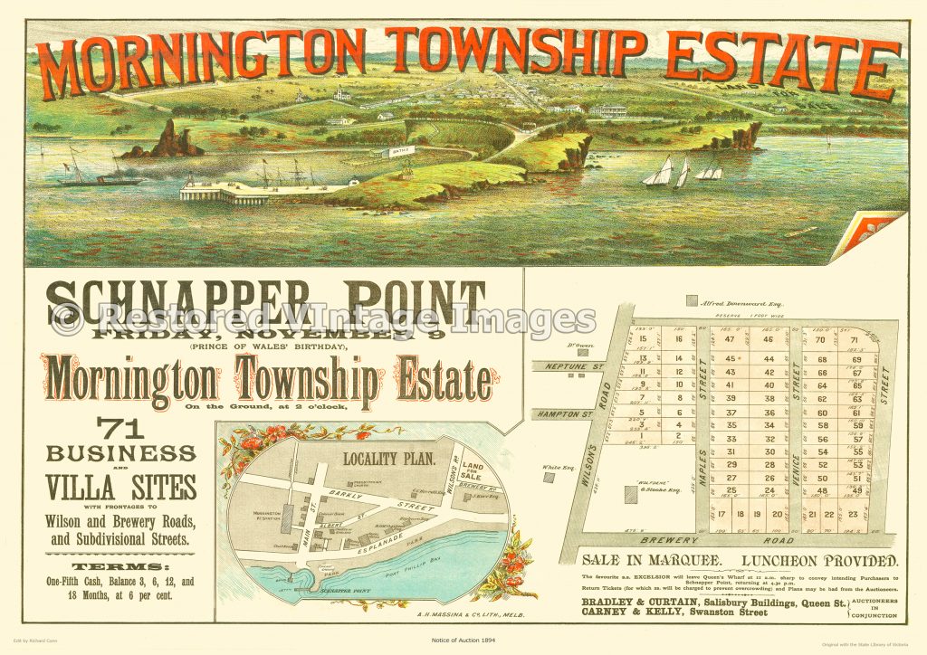 Mornington Township Estate 1894 - Schnapper Point - Restored Vintage Images