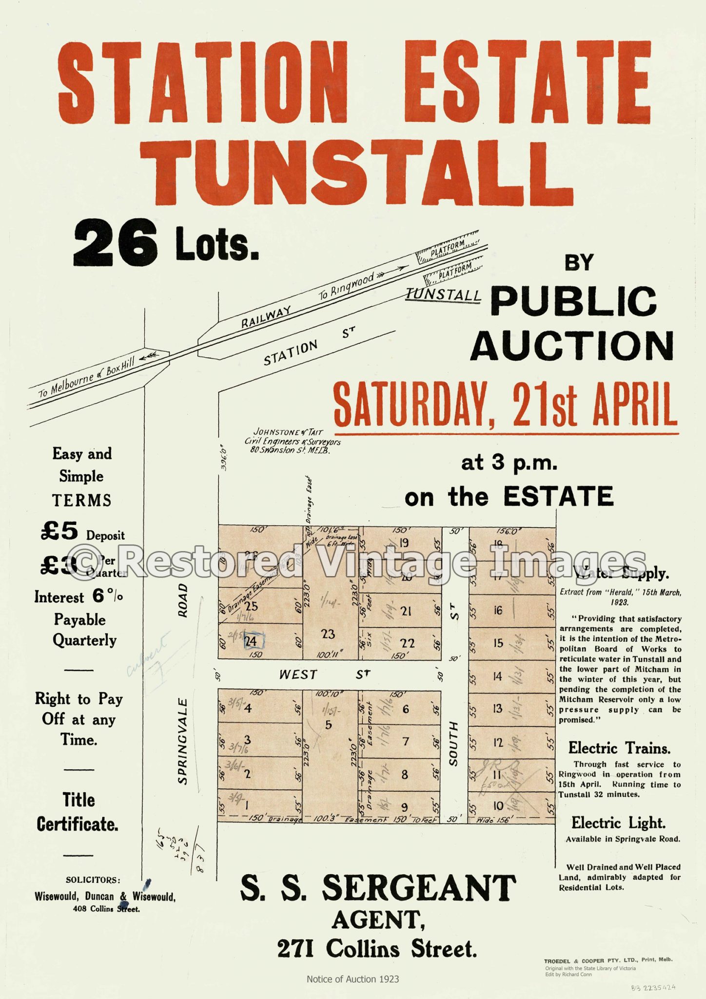 Tunstall Station Estate 1923 - Restored Vintage Images