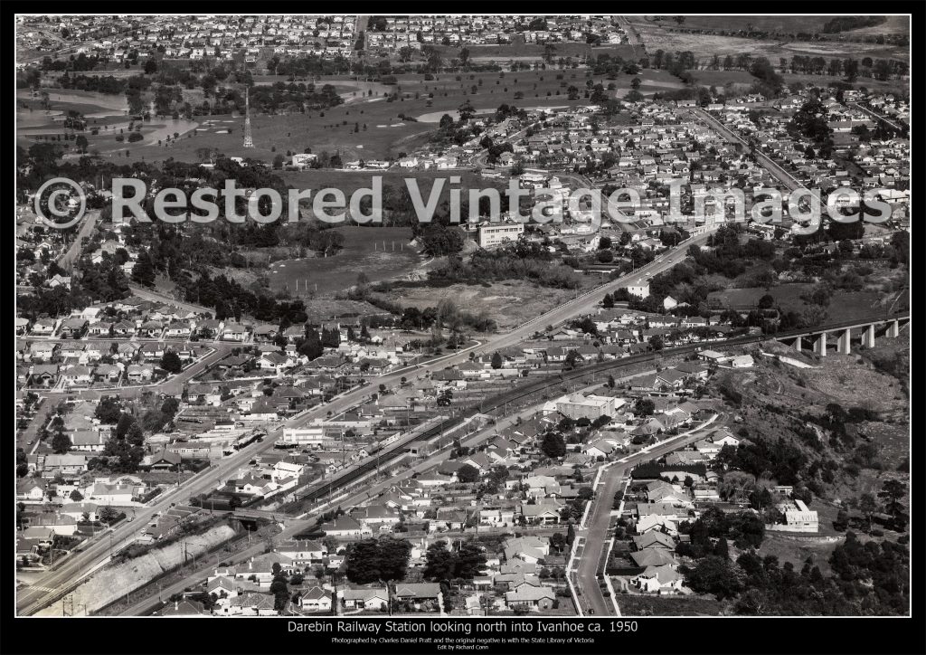 Darebin Railway Station looking north into Ivanhoe ca. 1950 - Restored ...