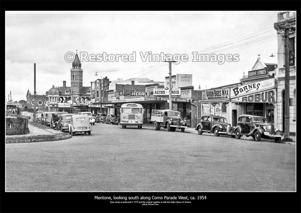 Mentone, looking south along Como Parade West ca. 1954 - Restored ... Mentone, looking south along Como Parade West ca. 1954 - Restored ...